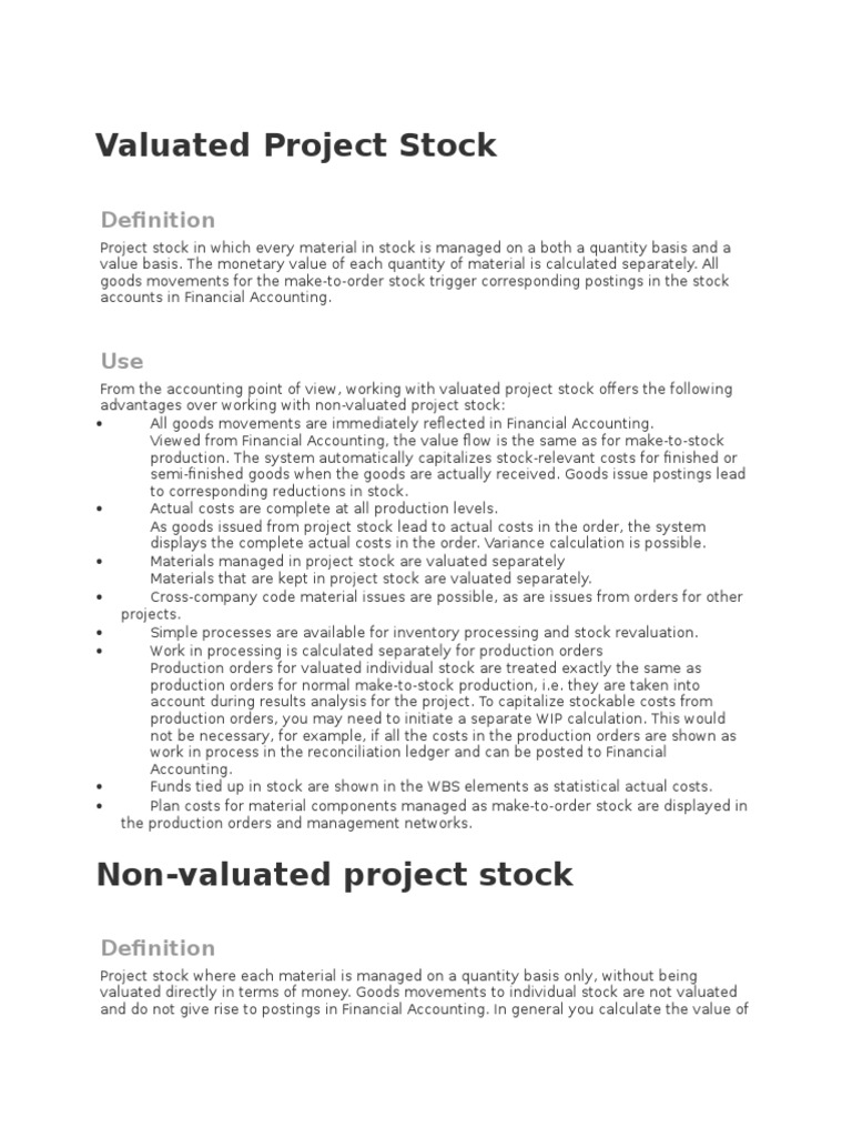 Valuated Project Stock | PDF | Debits And Credits | Stocks