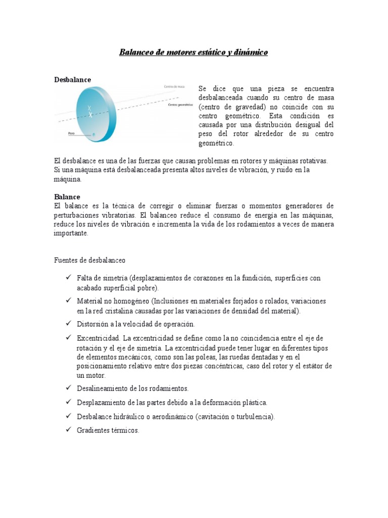 Balanceo de Motores: Estático y Dinámico | PDF | Eje | Fuerza