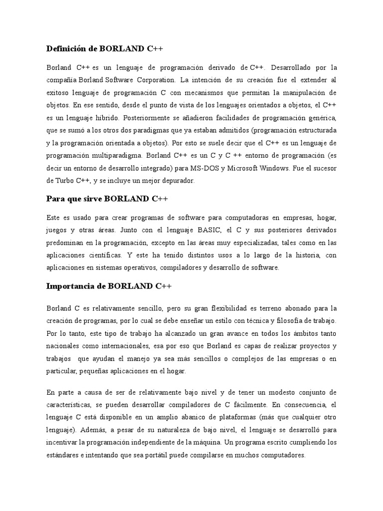 Definición de BORLAND C | PDF | C ++ | Programación de computadoras