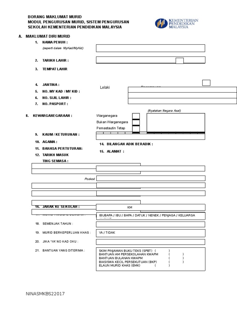 Borang Maklumat Murid | PDF