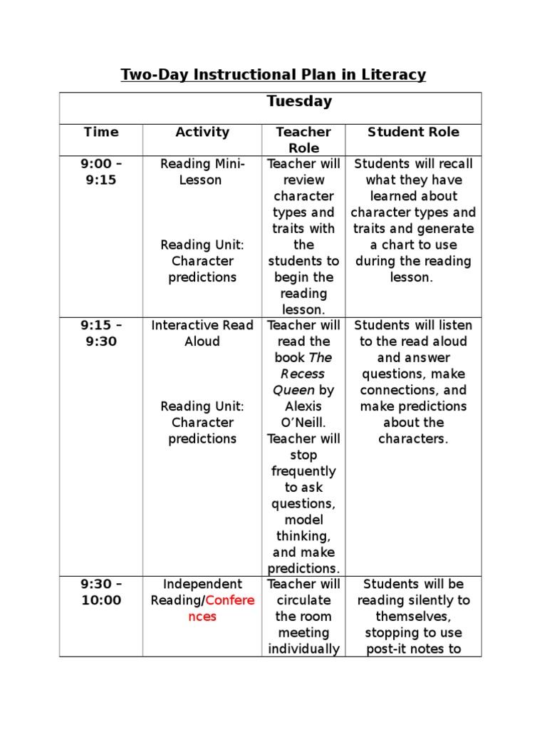 Instructional Plan | PDF | Reading (Process) | Education Theory