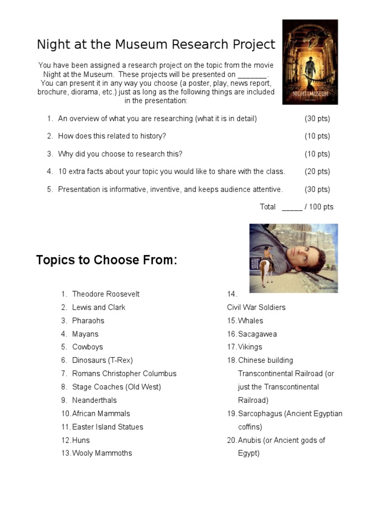 Night at The Museum Research Project: Topics To Choose From | PDF