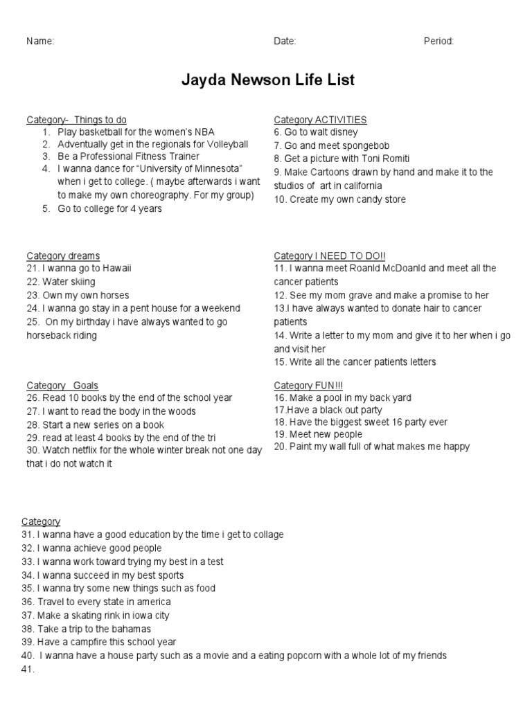 Jayda Newson's Life Goals and Dreams | PDF