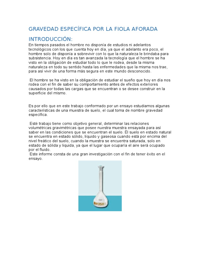 Gravedad Específica Por La Fiola Aforada | PDF | Densidad | Minerales