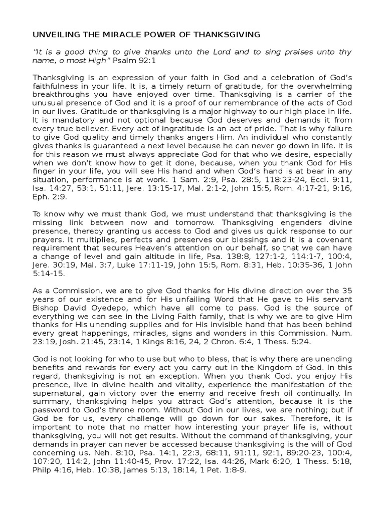 Unveiling The Miracle Power of Thanksgiving | PDF | Miracle | Divinity