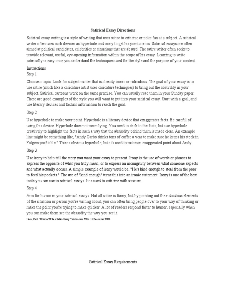 Writing a Satirical Essay Guide | PDF | Irony | Satire