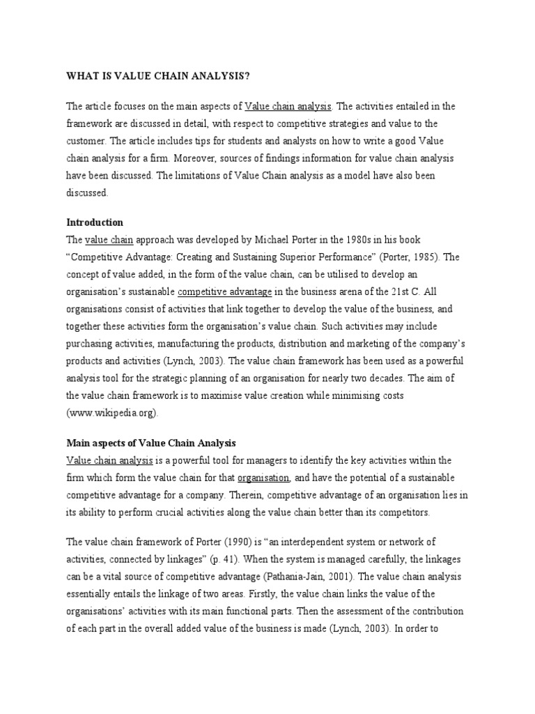 Value Chain Analysis | PDF | Strategic Management | Value Chain
