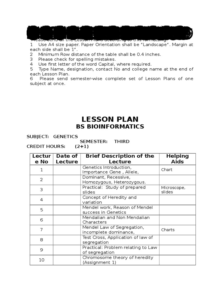 Lesson Plan Sample | PDF | Genetics | Life Sciences