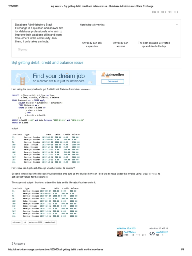 SQL Server - SQL Getting Debit, Credit and Balance Issue - Database Administrators Stack ...