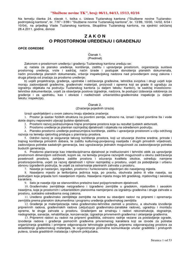 Zakon o Prostornom Uredjenju I Gradjenju TK - Prečišćeni Tekst (6 - 11 ...