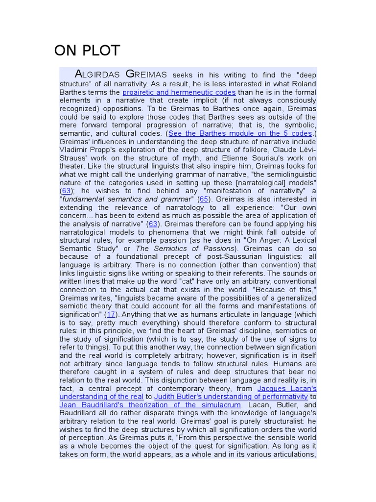 On Plot. On Greimas | PDF | Narrative | Philosophical Movements
