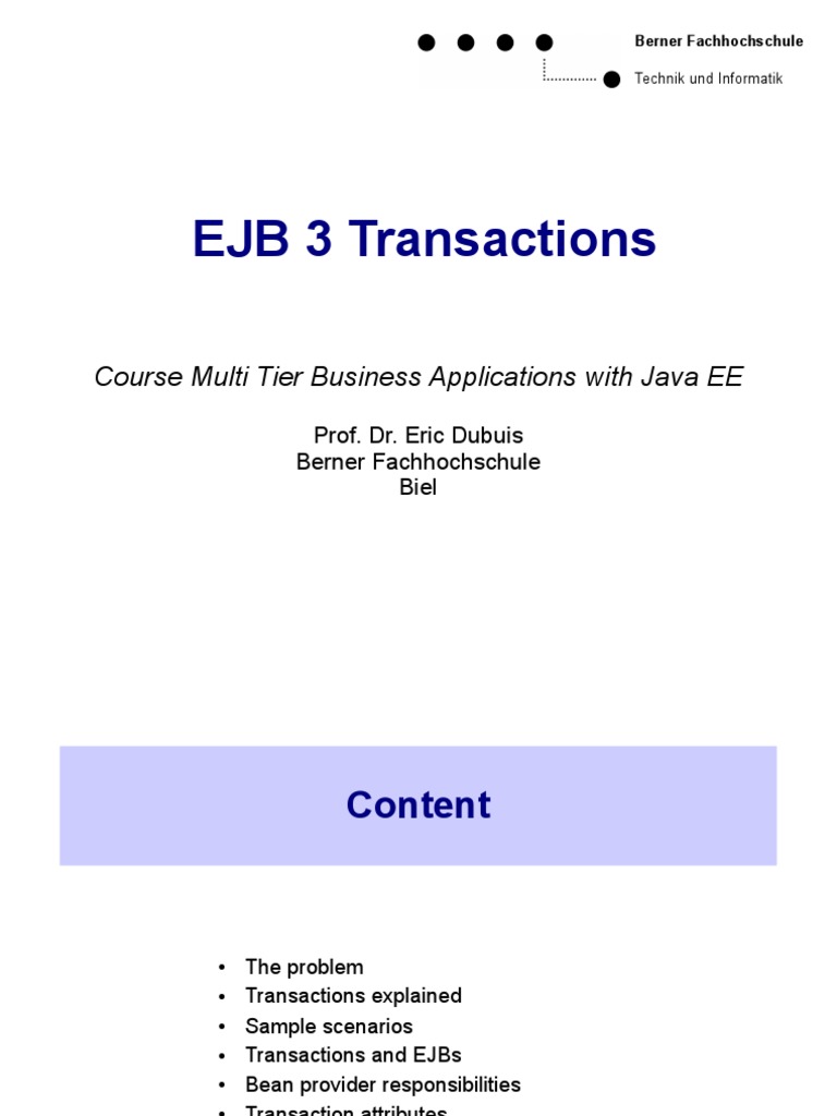 EJB 3 Transactions: Course Multi Tier Business Applications With Java EE | PDF | Enterprise Java ...