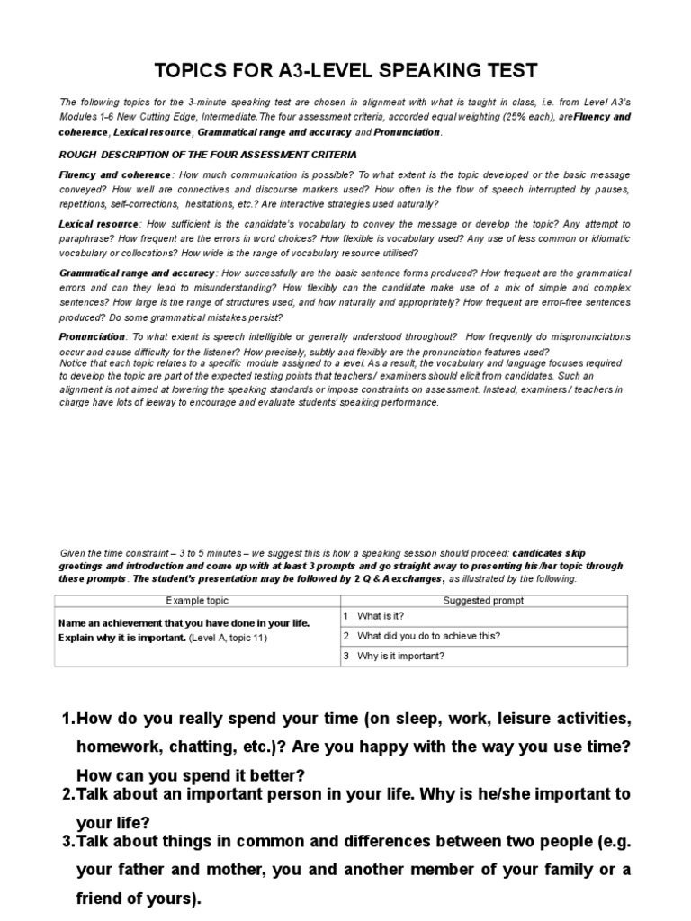 Speaking Topics - A3 | PDF | Vocabulary | Speech