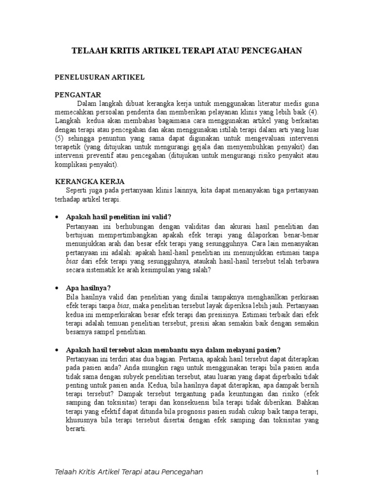 Revisi Telaah Kritis Artikel Terapi Atau Pencegahan | PDF | Pengembangan Diri