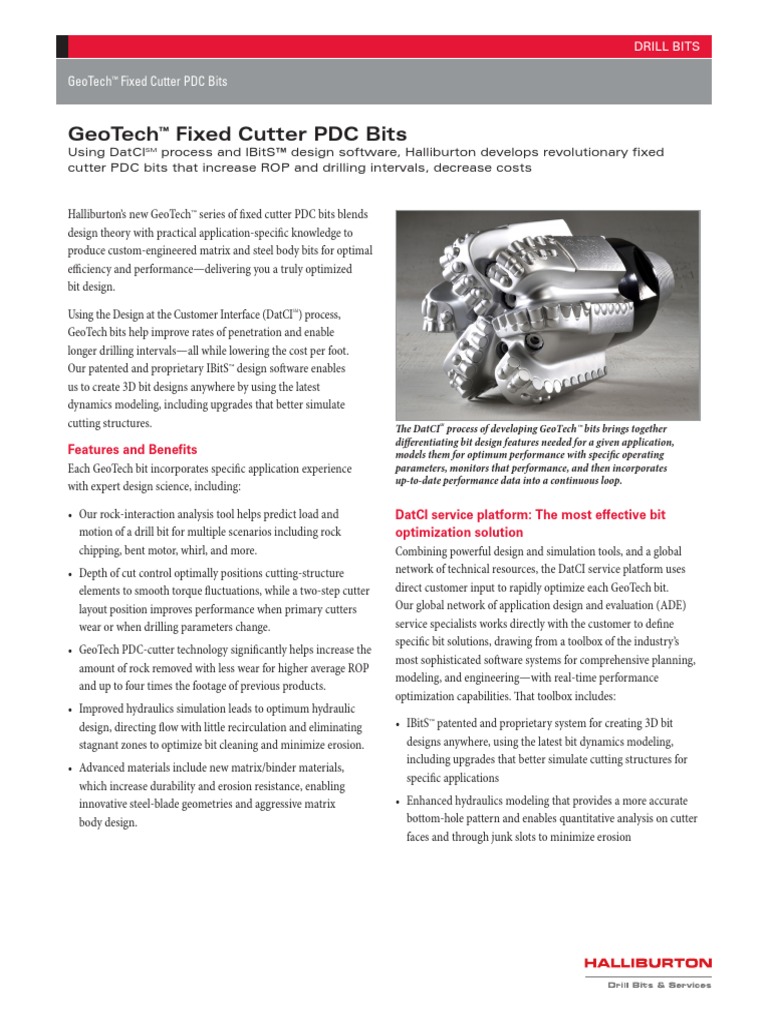 Drill Bits Geotech Fixed Cutter PDC Bits | PDF