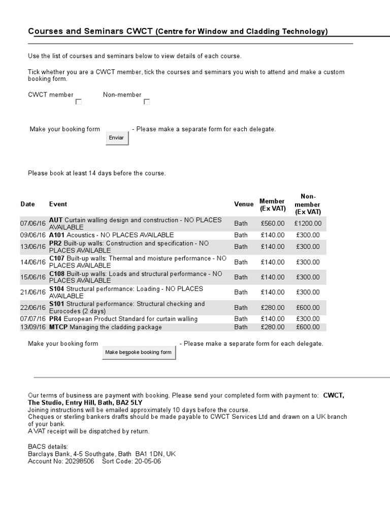 Courses and Seminars CWCT (Centre For Window and Cladding Technology ...