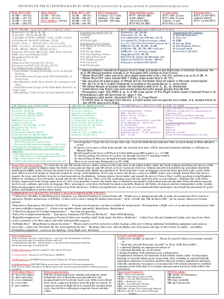 Emergency Checklist and Briefing[1] | Flight Attendant | Aviation