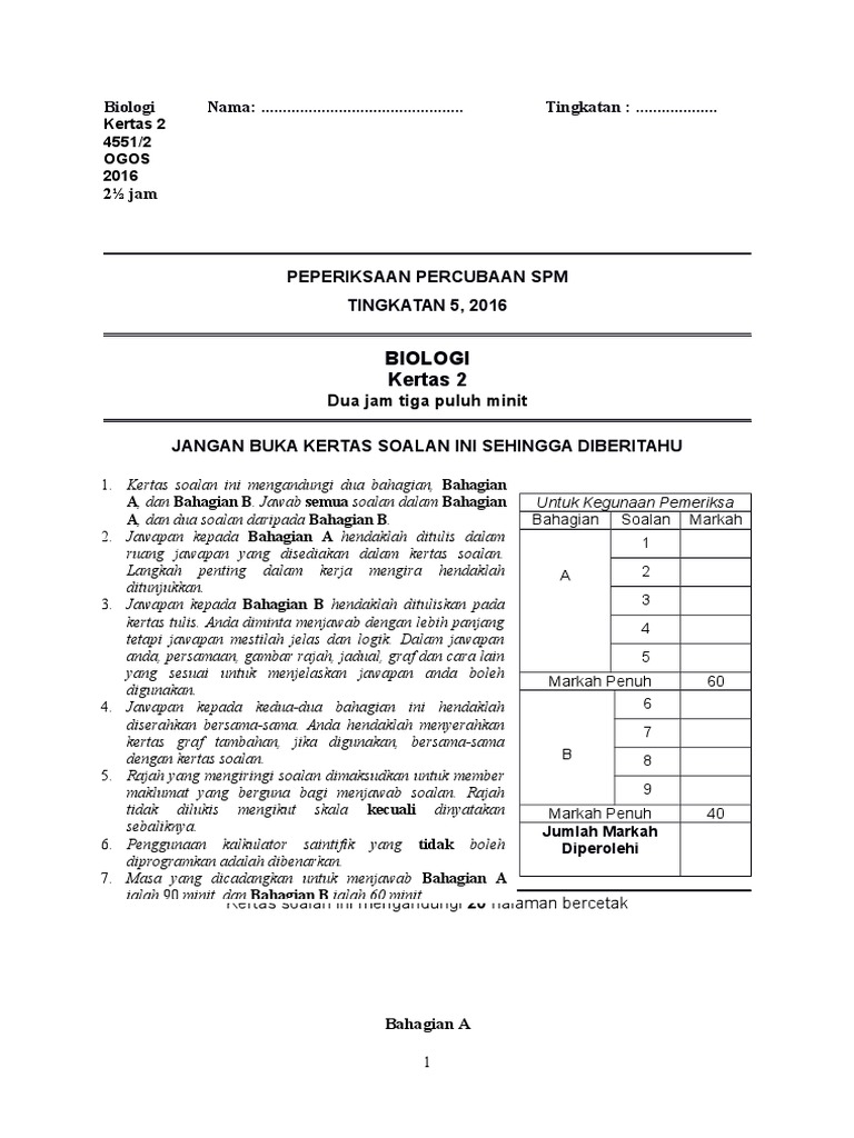 Biologi K2 Soalan | PDF