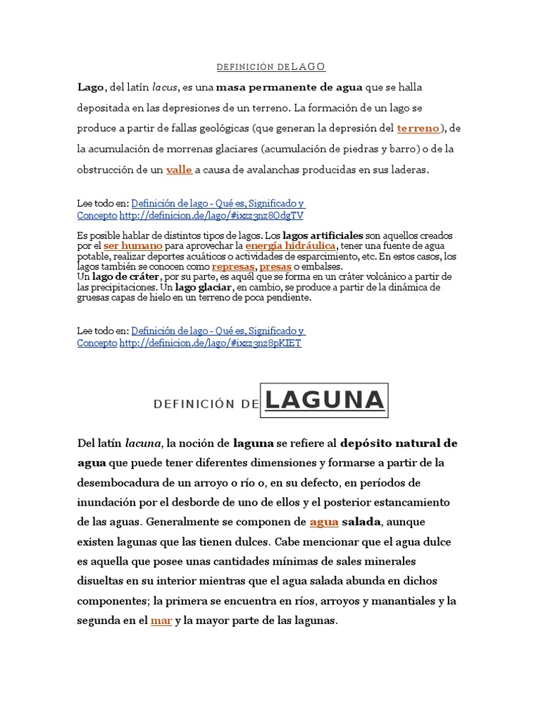 Definición Delago, Laguna e Hidrografia | PDF | lago | Geomorfología