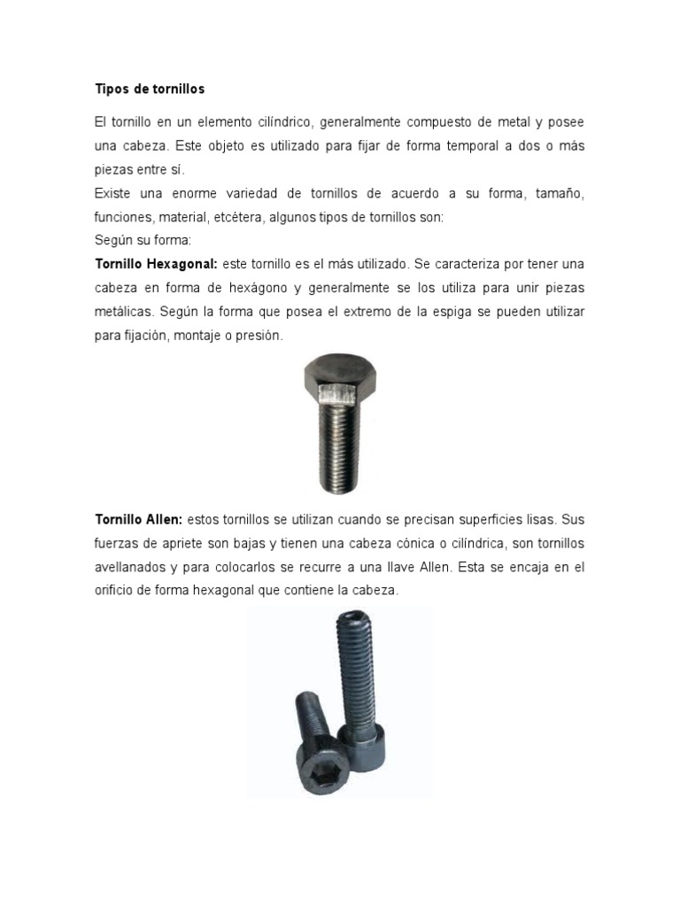 Tipos de Tornillos | PDF | Tornillo | Ingeniería mecánica