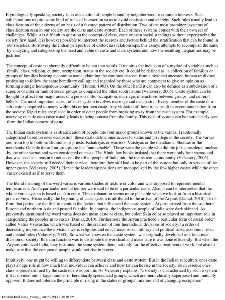 Jati - The caste System.pdf | Social Stratification | Economic Inequality