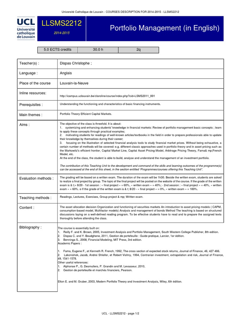 Portfolio Management Course Overview | PDF | Investment Management ...