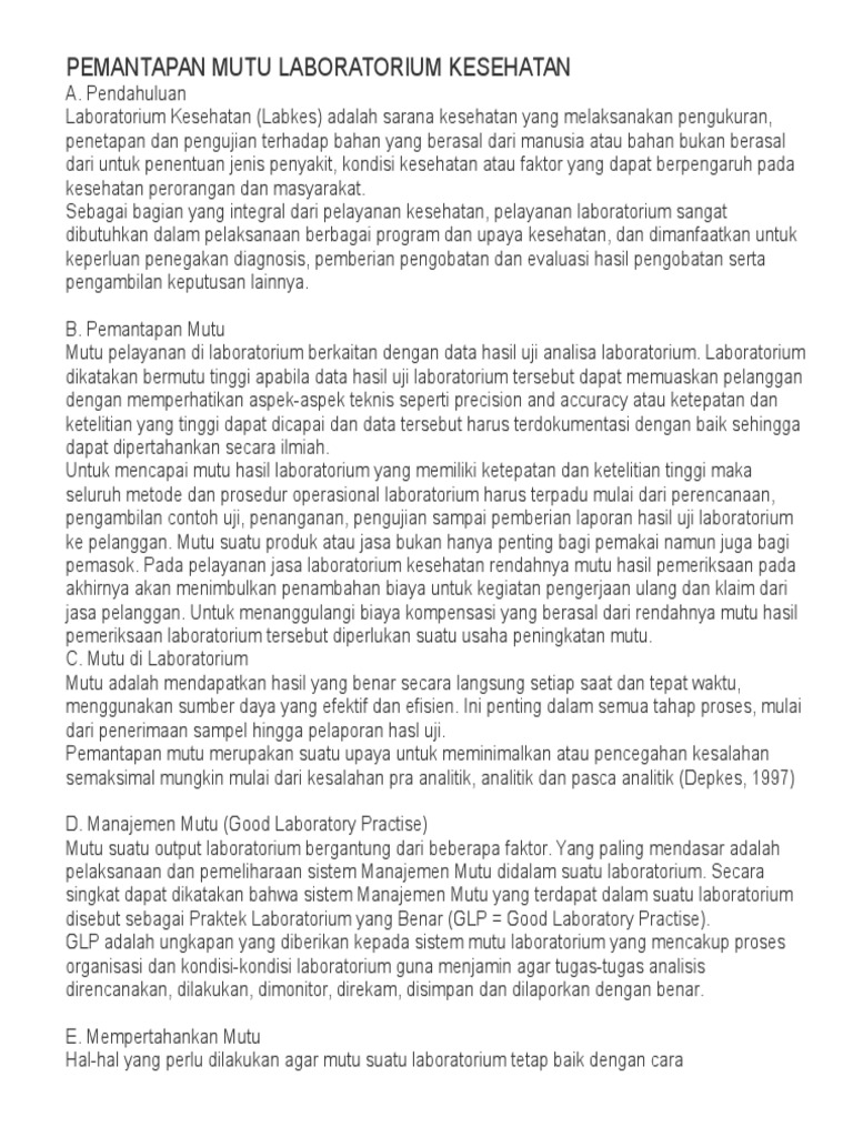 Pemantapan Mutu Laboratorium Kesehatan | PDF | Kesehatan Holistik ...
