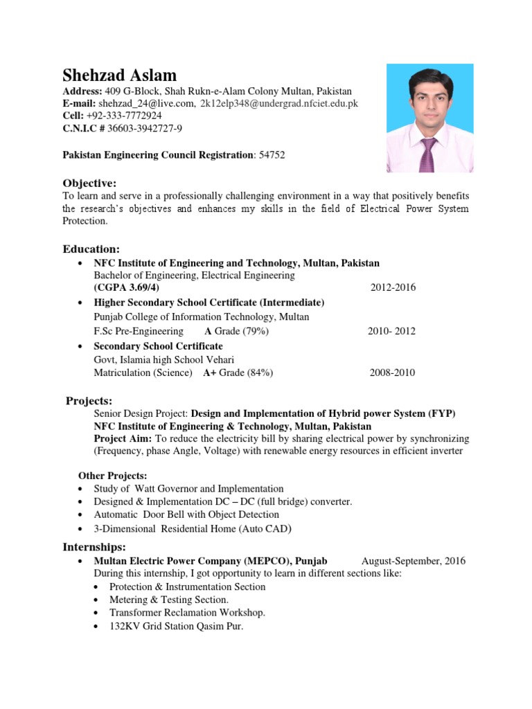 Electrical Engineering CV: Shehzad Aslam | PDF | Business | Computers