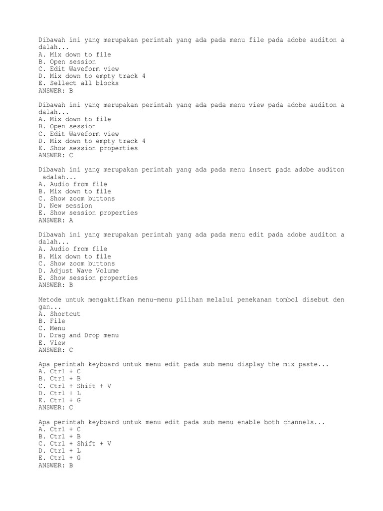 Keyboard Shortcuts in Adobe Audition | PDF