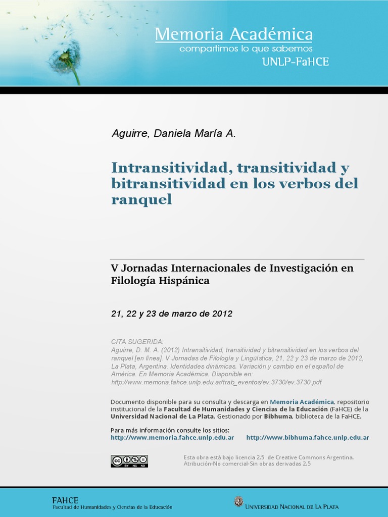 Intransitividad, Transitividad y Bitransitividad en Los Verbos Del ...