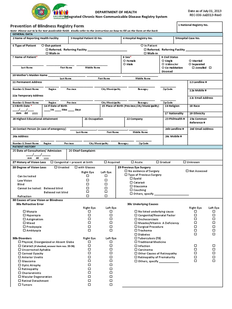 ICNCDRS Blindness Registry Form | Visual Impairment | Human Eye