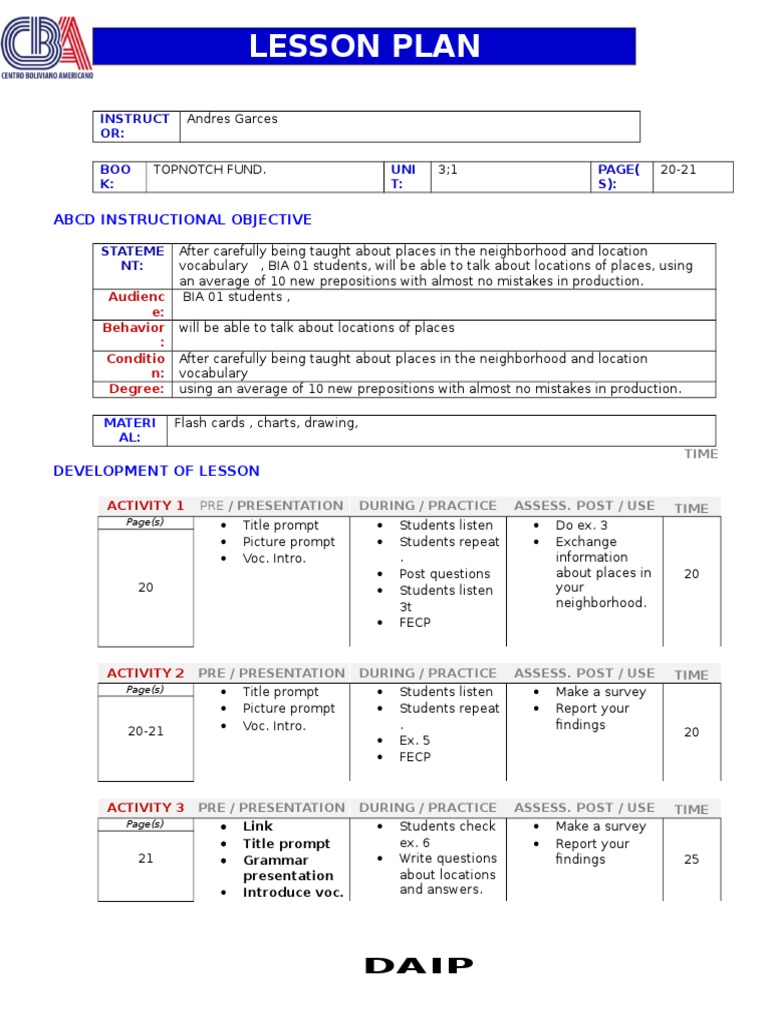 Lesson Plan: Abcd Instructional Objective | PDF