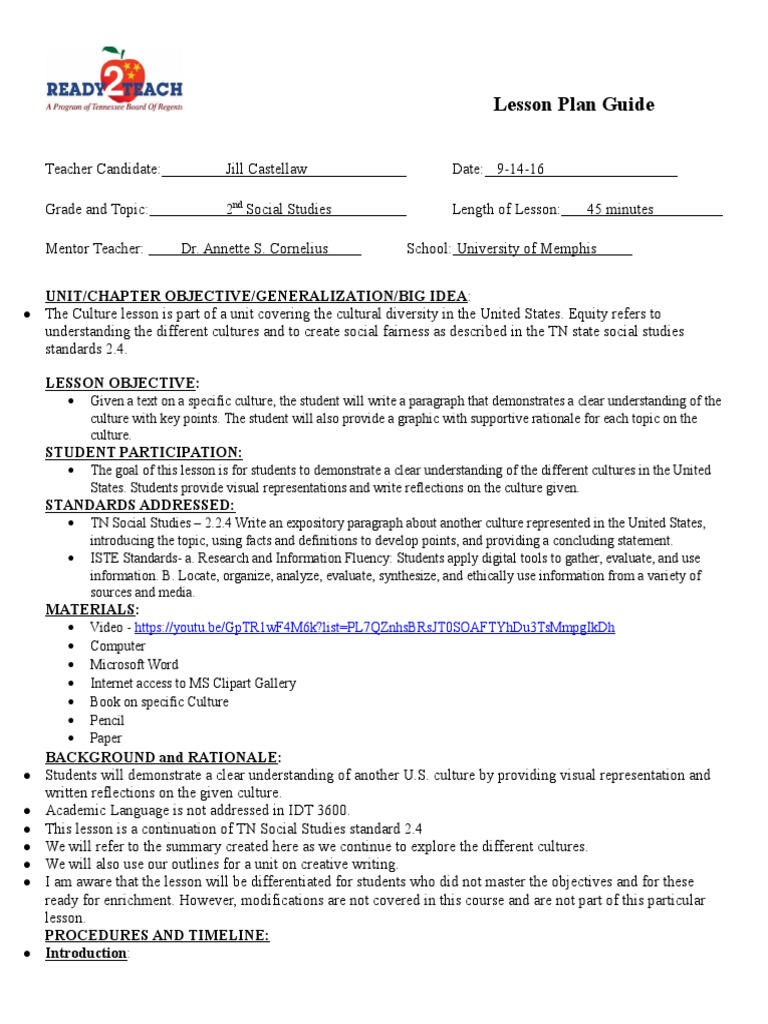 Lesson Plan Guide: Unit/Chapter Objective/Generalization/Big Idea ...