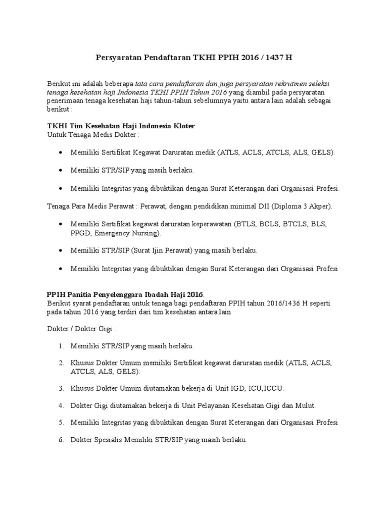 Persyaratan Pendaftaran TKHI PPIH 2016 | PDF