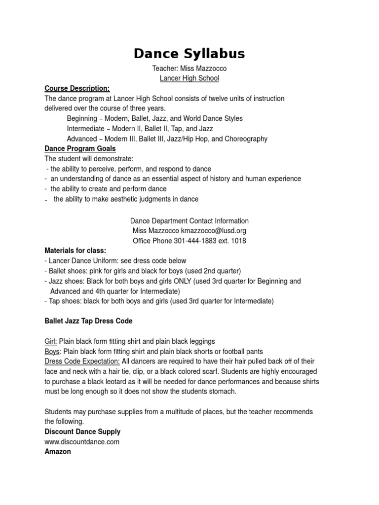 Mock Dance Syllabus Word | PDF | Ballet | Dances