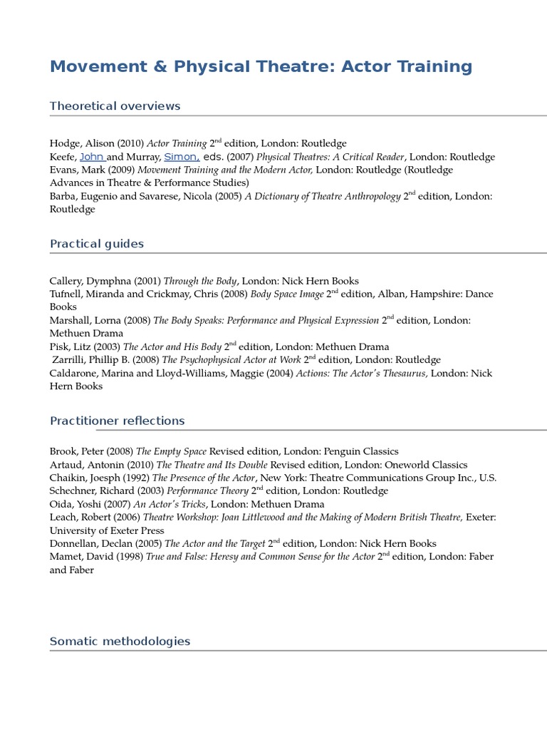 Movement Amp Physical Theatre Actor Training | PDF | Theatre | Acting