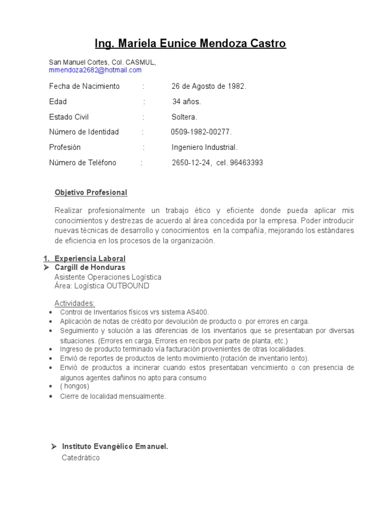 Plantilla Curriculum Honduras | PDF