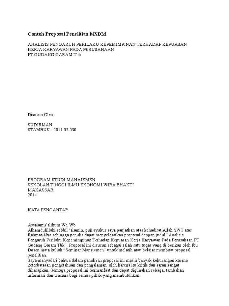 Contoh Proposal Penelitian MSDM | PDF