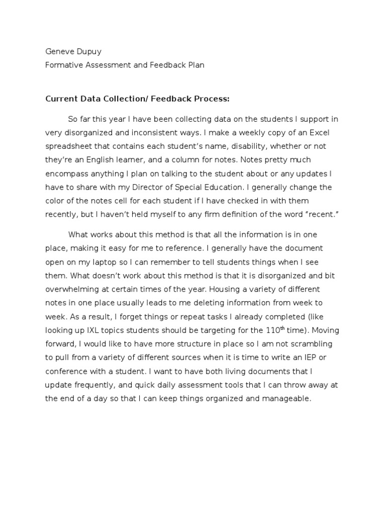 Assessment and Feedback Plan | PDF | Individualized Education Program ...