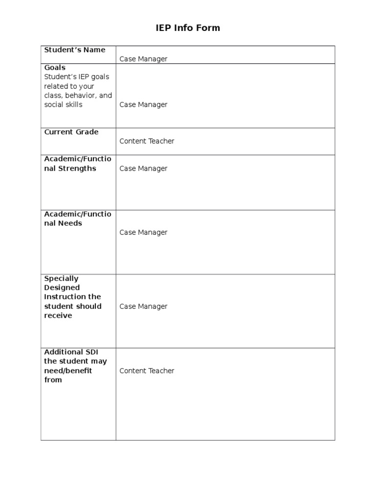IEP Input Form for Student Goals | PDF