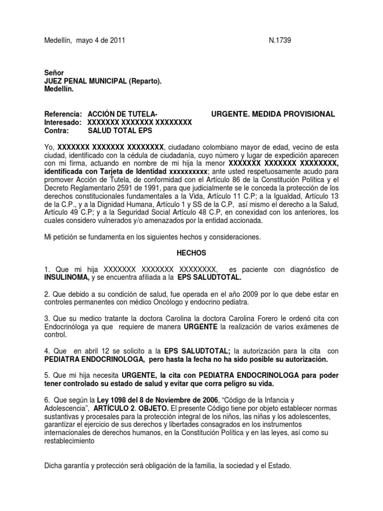 Ejemplo Medida Tutela Medida Provisional PDF | PDF | Derecho ...