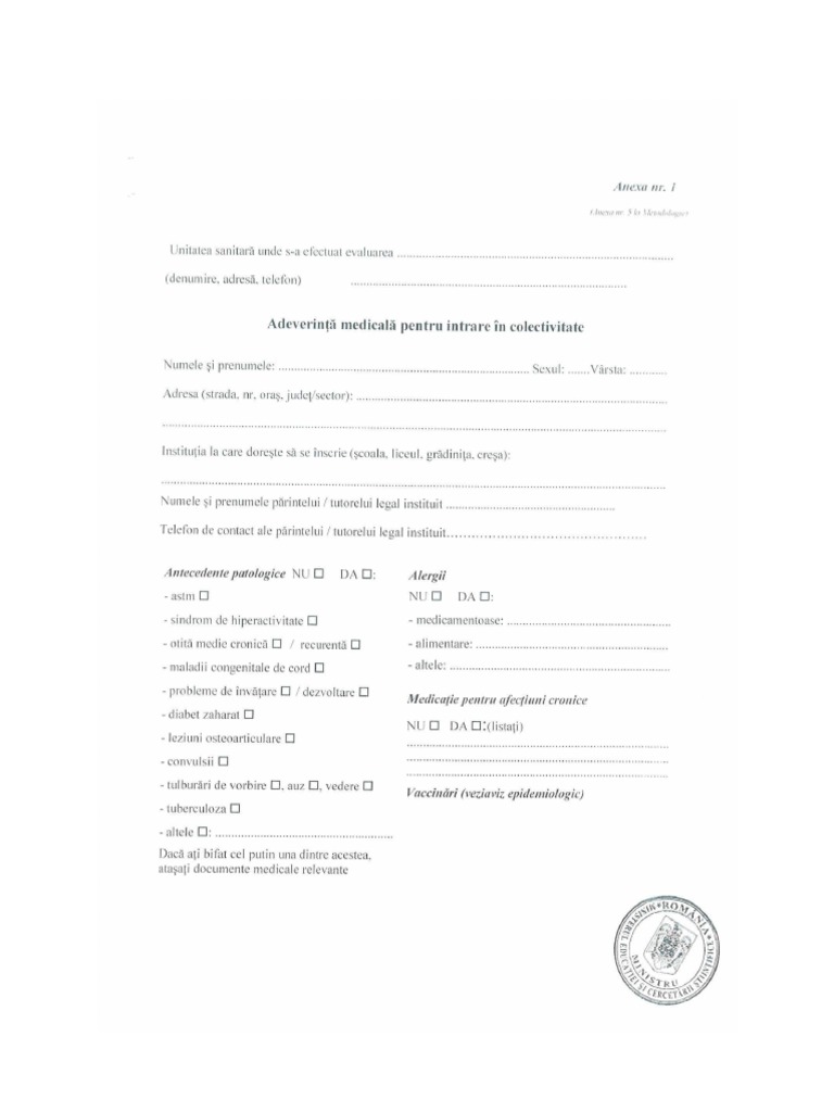 Anexa 3 - Adeverinta Medicala | PDF