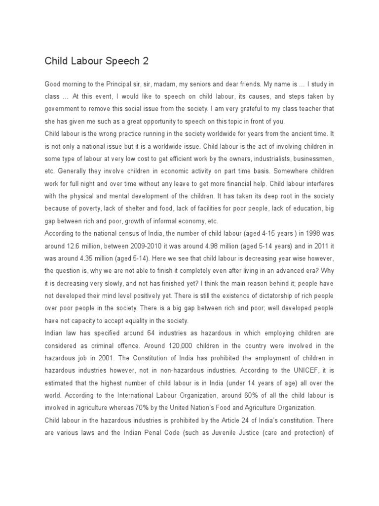 Child Labour Speech 2 | PDF | Child Labour | Public Sphere