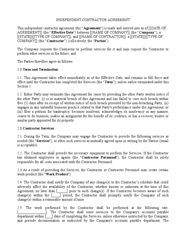 Independent Contractor Agreement Template | Download Free PDF ...