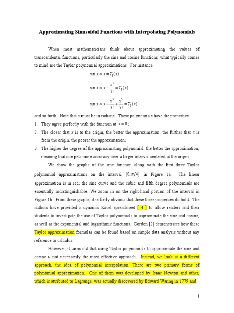 Polynomial Approximations of Sine Functions | PDF | Interpolation | Sine