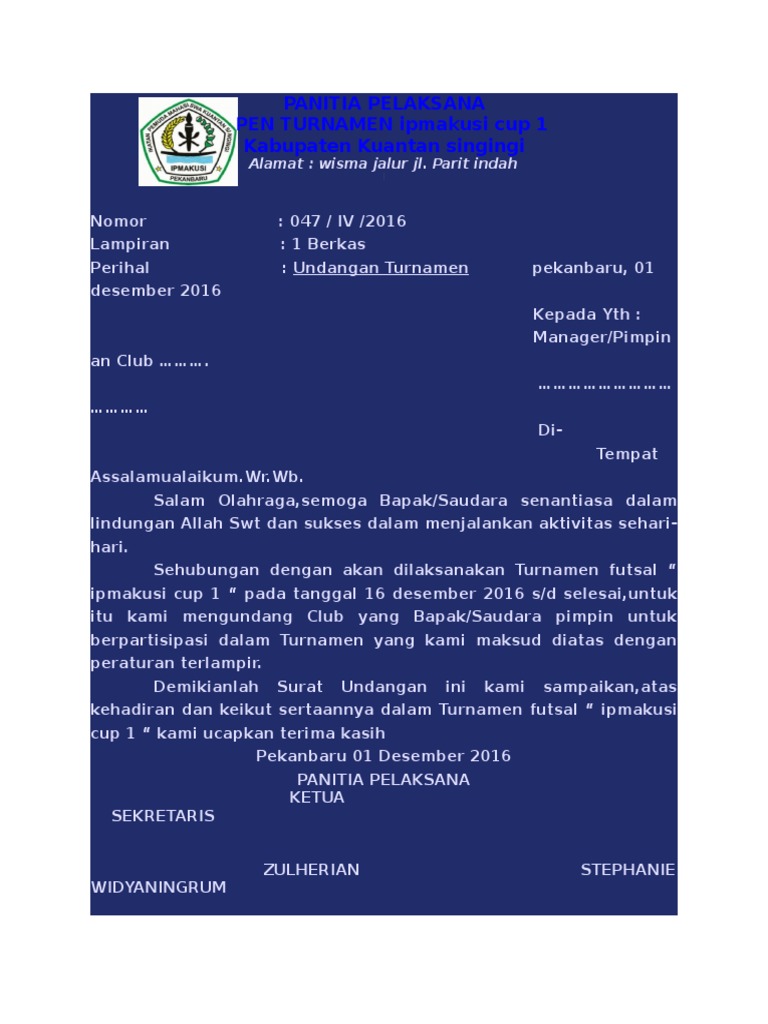 Surat Undangan Futsal | PDF