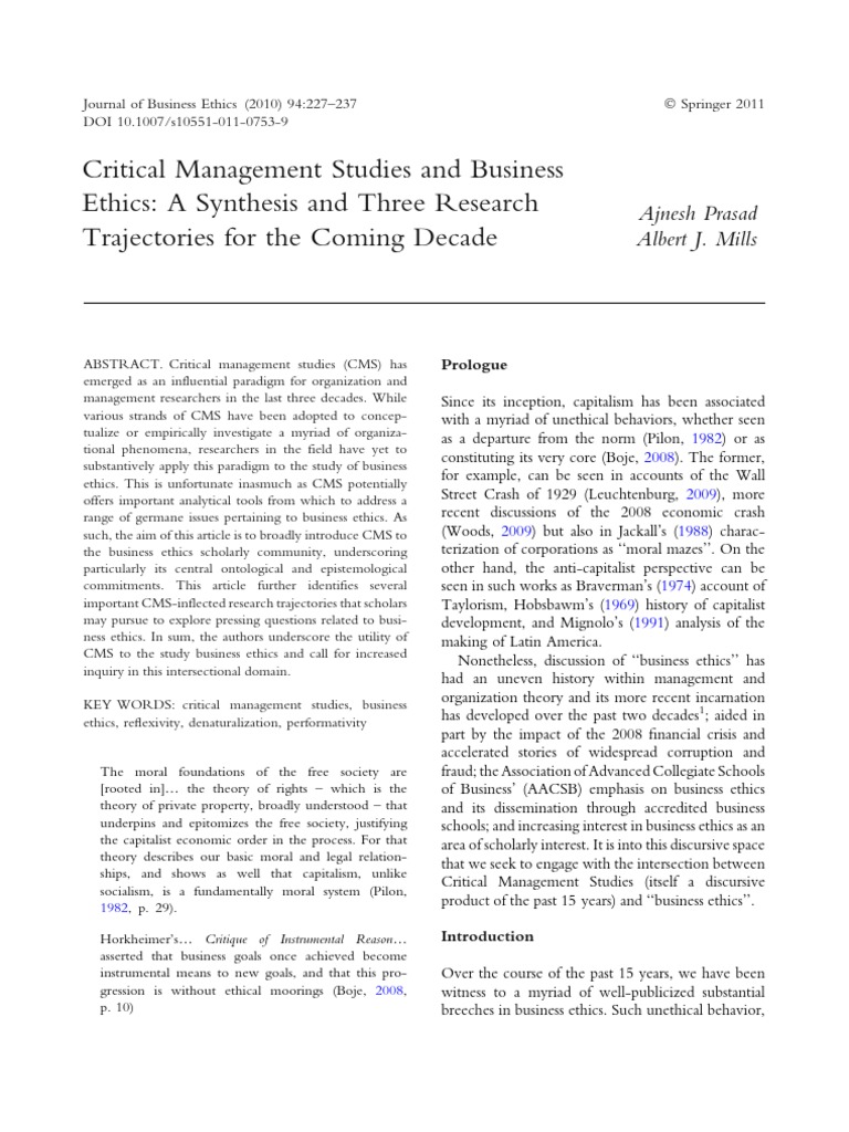 Critical Management Studies and Business PDF | PDF | Corporate Social ...