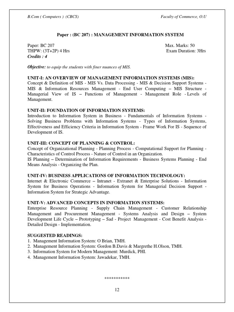 Mis Syllabus | PDF | Computers | Technology & Engineering