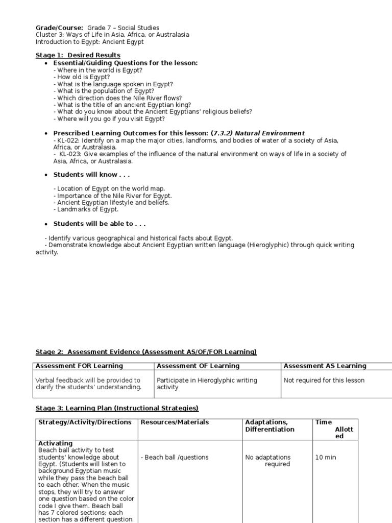 Ancient Egypt Lesson Plan 3 Day 5 | PDF | Ancient Egypt | Educational ...