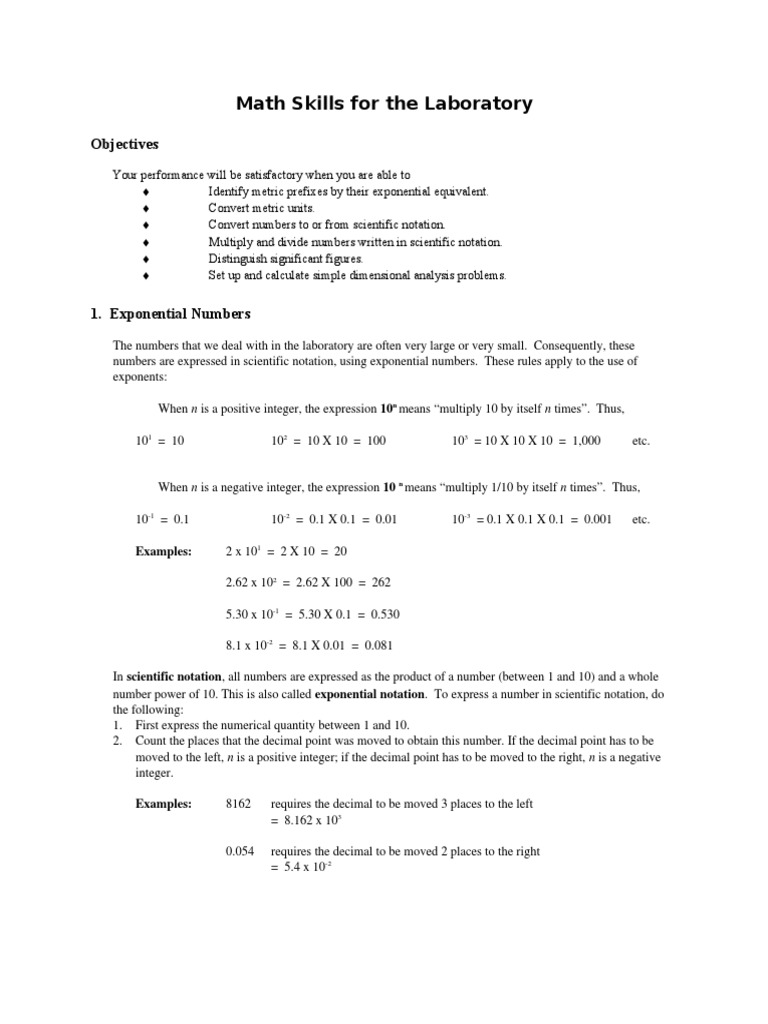 Math Skills For The Laboratory | PDF | Significant Figures | Units Of ...